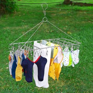 WudTus Folding Sock Drying Hanger 36 Clips Stainless Steel Space-Saving Dryer Rack Washline with Peg for Sock, Underwear, Baby Clothes and Hang Small Laundry Items