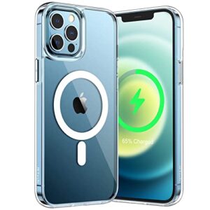 jetech magnetic case for iphone 12 pro max 6.7-inch compatible with magsafe wireless charging, shockproof phone bumper cover, anti-scratch clear back (clear)