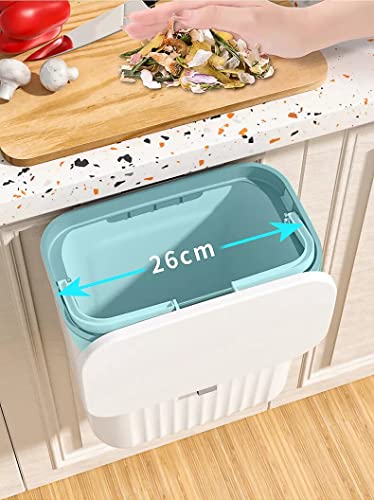 MOFU Kitchen Hanging Trash Can, 2.4 Gallon Compost Bin with Lid for Kitchen Bathroom Living Room, White