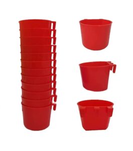 12pcs bird feeder cage cups hanging chicken water cups pet bowl with hooks rabbit food dish for cages plastic feeding & watering supplies for pigeon poultry roosters gamefowl parakeet (12pcs-red)