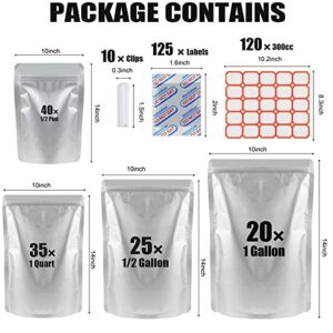 120 Packs Reusable Mylar Bags with Oxygen Absorber 1 Gallon( 9.44 Mil,10"x14" 6"x9" 4.3"x6.3" ) Mylar Bags for food storage for Grains, Wheat, Rice, Legumes, Meat Long Term Food Storage Home Organization