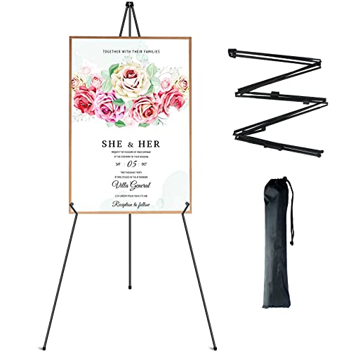 Display Easel Stand for Wedding Sign, 63" Folding Art Easel with Carry Bag, Portable Tripod for Painting, Posters, Signs, Artwork & Trade Exhibitions, Black (1 Pack)