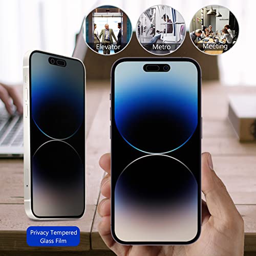 ProCase 2 Pack Privacy Screen Protector for iPhone 14 Pro 2022, 9H Anti Spy Dark Tempered Glass Screen Film Guard for iPhone 14 Pro 6.1 Inch 2022, Case Friendly Bubble Free