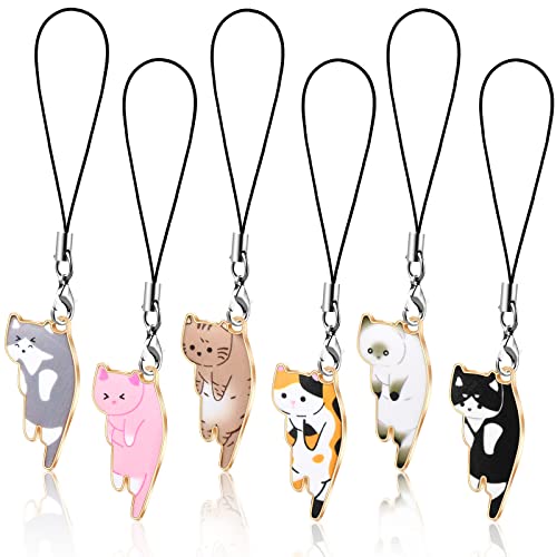 Yinkin 6 Pieces Cat Charm for Mobile Phone Kawaii Cell Phone Charms Strap Cute Hanging Cat Backpack, Wallet, Keychain Pendant Accessories