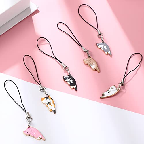 Yinkin 6 Pieces Cat Charm for Mobile Phone Kawaii Cell Phone Charms Strap Cute Hanging Cat Backpack, Wallet, Keychain Pendant Accessories