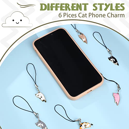 Yinkin 6 Pieces Cat Charm for Mobile Phone Kawaii Cell Phone Charms Strap Cute Hanging Cat Backpack, Wallet, Keychain Pendant Accessories