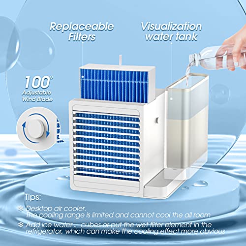 OCROUKI Portable Air Conditioners, Mini Desktop Air Cooler with 800ML Water Tank, USB Powered Portable AC for Personal with LED Night Light for Car, Office, Home and Camping