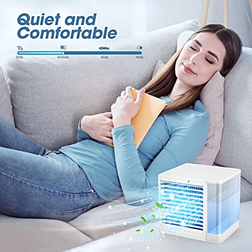 OCROUKI Portable Air Conditioners, Mini Desktop Air Cooler with 800ML Water Tank, USB Powered Portable AC for Personal with LED Night Light for Car, Office, Home and Camping