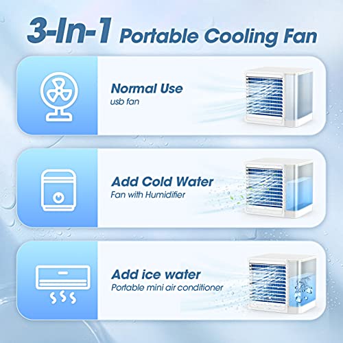 OCROUKI Portable Air Conditioners, Mini Desktop Air Cooler with 800ML Water Tank, USB Powered Portable AC for Personal with LED Night Light for Car, Office, Home and Camping