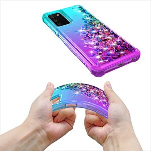 YZOK for Galaxy A03S Case,Samsung 03S Case with HD Screen Protector,Gradient Quicksand Glitter Liquid Floating Waterfall Durable Girls Cute Phone Case for Samsung Galaxy A03S (Teal/Purple)