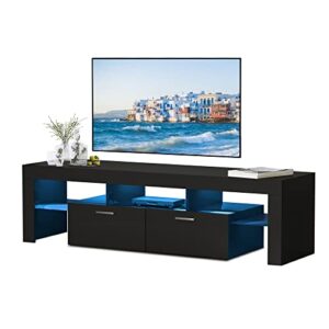 lmereody modern led tv stand for 55/60/65/70/75+ inch tv, high glossy entertainment center with led lights, gaming media console tv stand with storage, black wood tv table for living room, bedroom