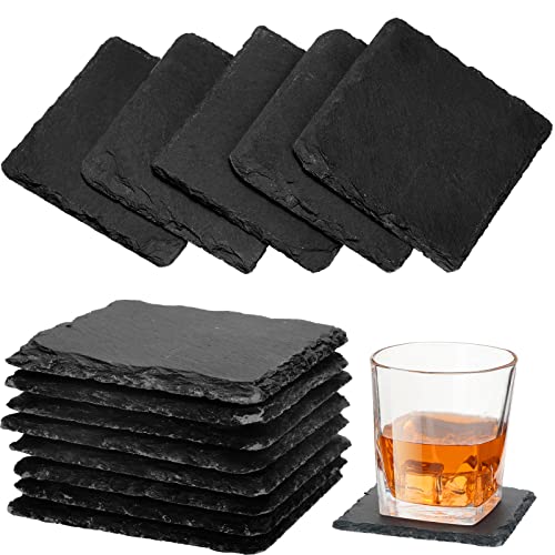 24 Pcs 4X 4 Inch Slate Tile Coasters Bulk for Engraving Black Drink Rough Edge Square Coasters Kitchen for Home Coffee Bar Table