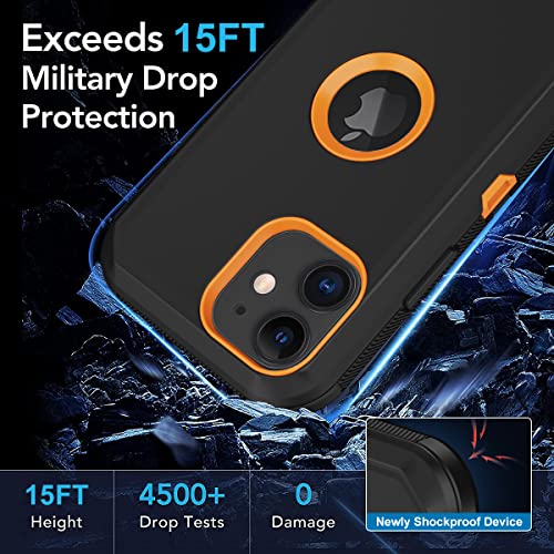 Aimoll-88 for iPhone 12 Case, iPhone 12 Pro Case, with Built in Screen Protector Heavy Duty Drop Protection Shockproof Dust Proof Protective Phone Cover for Apple iPhone 12/12 Pro (Black/Orange)