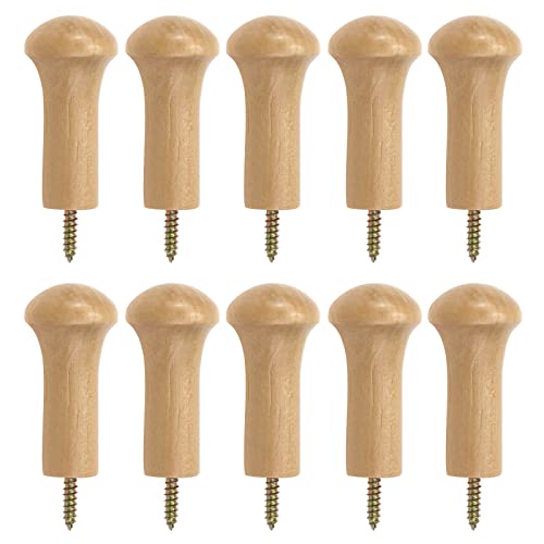 KUMGROT 10pcs Coat Wall Hooks Wood Mushroom Hook Heavy Duty Robe Hook Decorative Wall Hooks Coat Pegs Hooks for Hanging Hat Towels Clothes 5.2cm/2 Inch