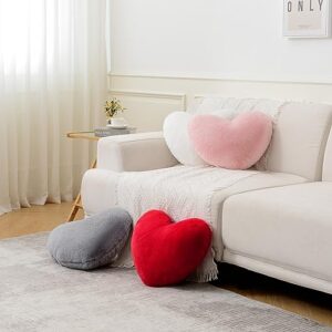 Vdoioe Heart Pillow Fluffy Grey Heart Shaped Throw Pillows Super Soft Faux Rabbit Fur Heart Throw Pillow Outdoor Indoor Decorative Pillows