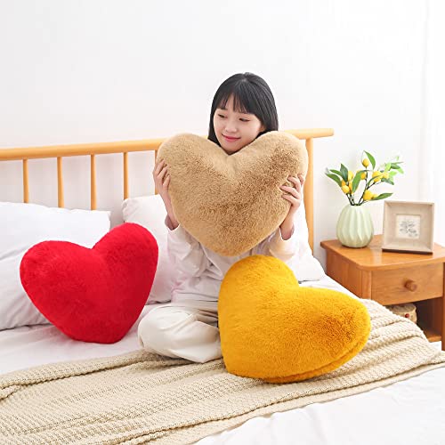 Vdoioe Heart Pillow Fluffy Grey Heart Shaped Throw Pillows Super Soft Faux Rabbit Fur Heart Throw Pillow Outdoor Indoor Decorative Pillows