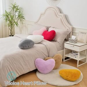 Vdoioe Heart Pillow Fluffy Grey Heart Shaped Throw Pillows Super Soft Faux Rabbit Fur Heart Throw Pillow Outdoor Indoor Decorative Pillows