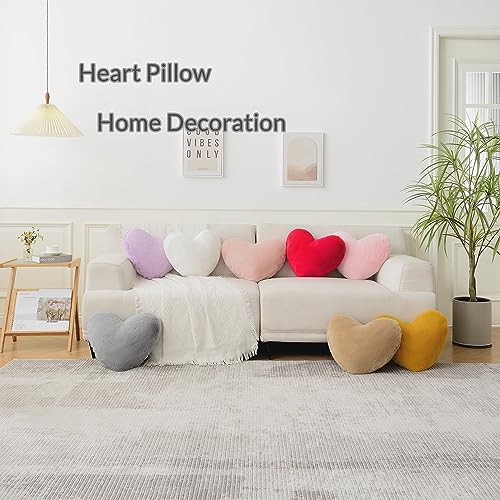 Vdoioe Heart Pillow Fluffy Grey Heart Shaped Throw Pillows Super Soft Faux Rabbit Fur Heart Throw Pillow Outdoor Indoor Decorative Pillows