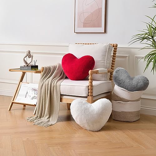 Vdoioe Heart Pillow Fluffy Grey Heart Shaped Throw Pillows Super Soft Faux Rabbit Fur Heart Throw Pillow Outdoor Indoor Decorative Pillows