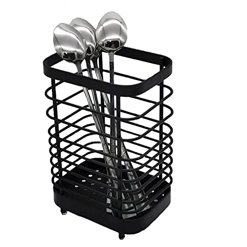 Oidium Stainless Steel Utensil Holder,Utensil Crock Countertop Organizer 6x4x3 In,Black Utensil Holder,Metal Steel Square Utensil Flatware Storage for Countertop (Large)