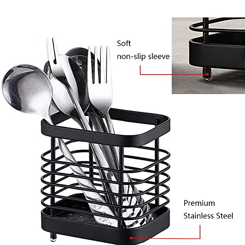 Oidium Stainless Steel Utensil Holder,Utensil Crock Countertop Organizer 6x4x3 In,Black Utensil Holder,Metal Steel Square Utensil Flatware Storage for Countertop (Large)