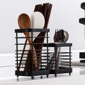 Oidium Stainless Steel Utensil Holder,Utensil Crock Countertop Organizer 6x4x3 In,Black Utensil Holder,Metal Steel Square Utensil Flatware Storage for Countertop (Large)