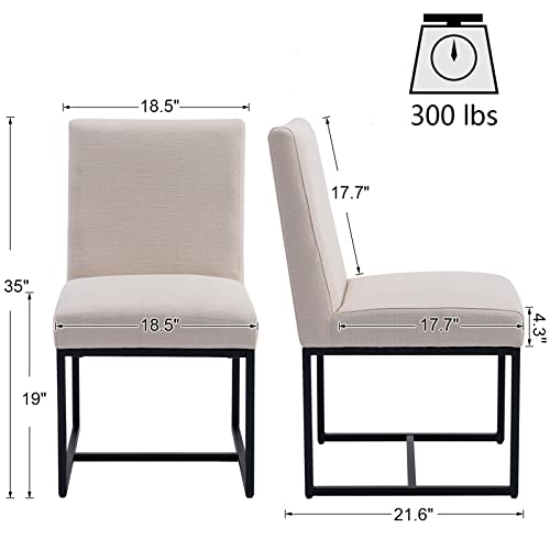 HNY Century Modern Dining Chairs Set of 4, Linen Fabric Kitchen & Dining Room Chair, Upholstered Dining Chair Side Chair with Black Finish Metal Frame, Cream 4 PC