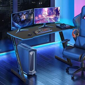 dkelincs 47 inch gaming desk z-shaped computer desk pc computer table home office desk ergonomic gamer workstation with headphone hook, blue