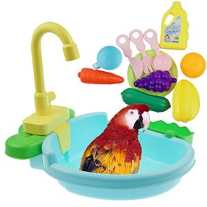 toysructin bird parrot bathtub, automatic bird bathtub with faucet bird bathroom cage accessories toys set, bird parrot shower box for parrots parakeet canaries