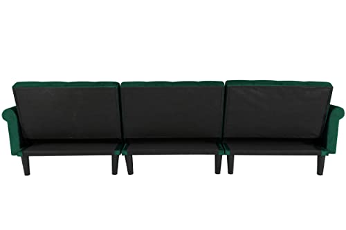 115¡±W Button Tufted Velvet Convertible Sectional Sofa Bed Sleeper with Reversible Chaise & 2 Pillows Indoor Modular Sofa (Green)