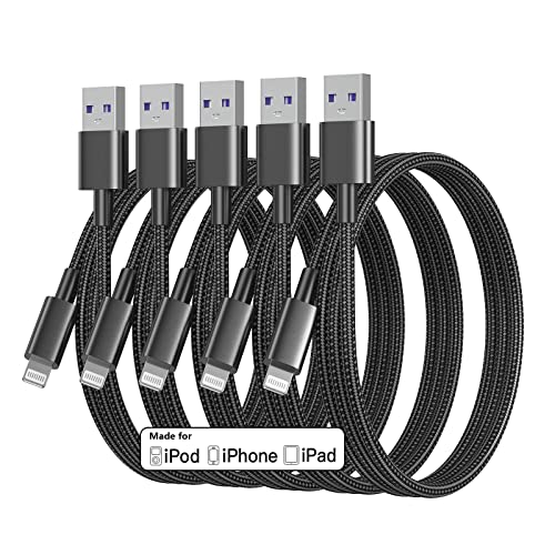 iPhone Charger Cable 3ft Lightning to USB Cables Fast iPhone Charging Cord 5Pack [Apple MFi Certified] Nylon Braided for iPhone 14 Pro Max/iPhone 13 plus/12 Pro/11 Mini/XR/Xs/X/8/7/6S/6/SE/iPad Air