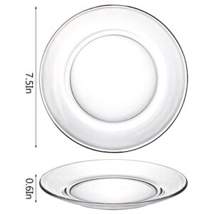 WUWEOT 8 Pack Glass Dessert Plate, 7.5" Clear Salad Plates Appetizer Plate, Snack Fruit Plate Dinner Plate Serveware, Dishwasher Safe