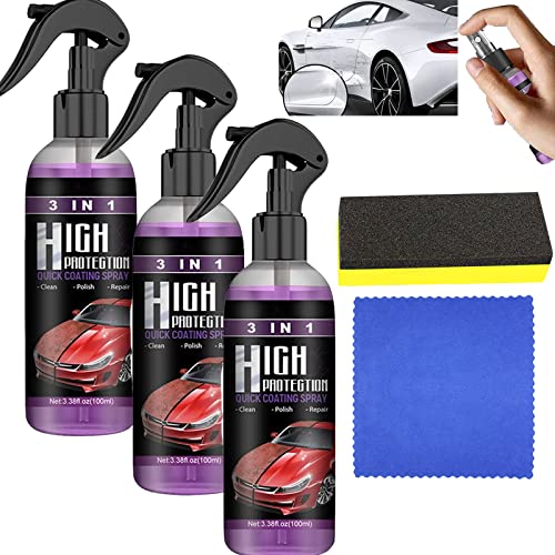 RJDJ 3 in 1 High Protection Quick Car Coating Spray, Extreme Slick Streak-Free Polymer Quick Detail Spray,Quick Coat Car Wax Polish Spray for Cars Easy to Use (3PCS)