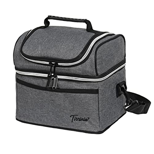 Tirrinia Insulated lunch bag, Adult Lunch Bags for Women, Mens Lunchbox for Work, Dual Compartment Lunch Box with Adjustable Shoulder Strap Reusable Thermal Men Lunch Cooler Tote Bag for Office/Work