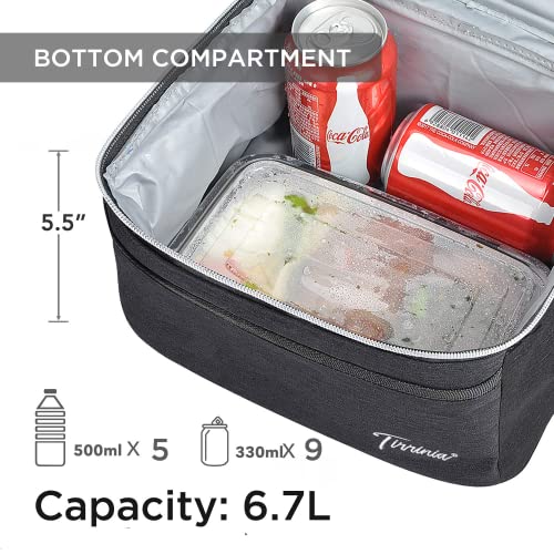 Tirrinia Insulated lunch bag, Adult Lunch Bags for Women, Mens Lunchbox for Work, Dual Compartment Lunch Box with Adjustable Shoulder Strap Reusable Thermal Men Lunch Cooler Tote Bag for Office/Work