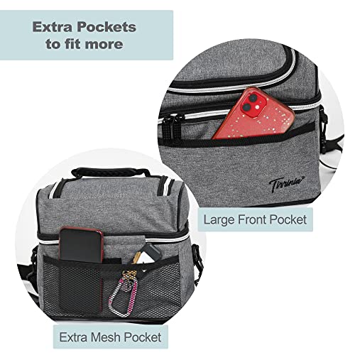 Tirrinia Insulated lunch bag, Adult Lunch Bags for Women, Mens Lunchbox for Work, Dual Compartment Lunch Box with Adjustable Shoulder Strap Reusable Thermal Men Lunch Cooler Tote Bag for Office/Work