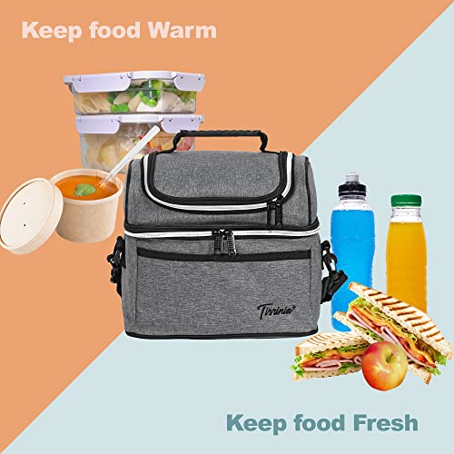 Tirrinia Insulated lunch bag, Adult Lunch Bags for Women, Mens Lunchbox for Work, Dual Compartment Lunch Box with Adjustable Shoulder Strap Reusable Thermal Men Lunch Cooler Tote Bag for Office/Work