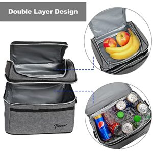 Tirrinia Insulated lunch bag, Adult Lunch Bags for Women, Mens Lunchbox for Work, Dual Compartment Lunch Box with Adjustable Shoulder Strap Reusable Thermal Men Lunch Cooler Tote Bag for Office/Work