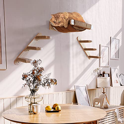 Cat Wall Shelves and Perch for Wall - Cat Wall Hammock with Dual-Sided Steps, Ultimate Wall Mounted Cat Furniture, Cat Ladder, Padded Cushion