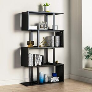 YITAHOME 5 Tiers Bookshelf, Modern S-Shaped Z-Shelf Style Bookshelves, Multifunctional Geometric Bookcase Storage Display Shelf for Living Room Bedroom Home Office, Black