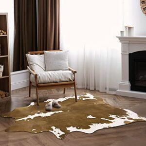 Merelax Premium Cow Print Living Room Rugs 5.2x6.2 Feet, Large Faux Cow Hide Rug for Bedroom Home Office Western Decor, Durable Cowhide Animal Print Floor Carpet, Brown