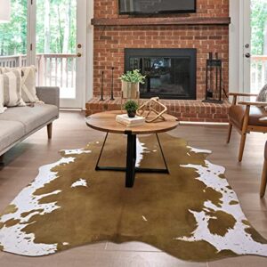 Merelax Premium Cow Print Living Room Rugs 5.2x6.2 Feet, Large Faux Cow Hide Rug for Bedroom Home Office Western Decor, Durable Cowhide Animal Print Floor Carpet, Brown