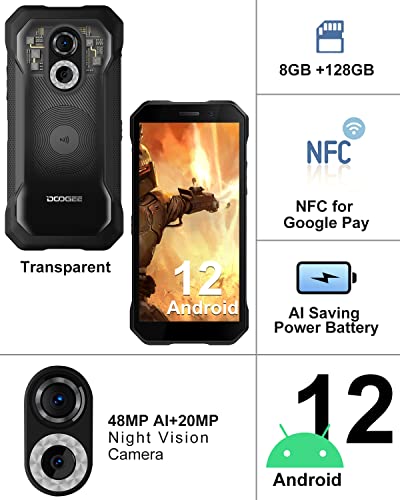 DOOGEE S61 PRO Rugged Smartphone (2022) - 20MP Night Vision Unlocked Android Phones - 8GB+128GB - Android 12 - IP68 Waterproof Rugged Phone Outdoor- 5180mAh Battery - 6.0" IPS HD- Dual SIM 4G - NFC