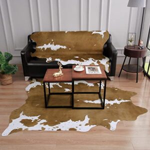 Merelax Premium Faux Cowhide Rugs for Living Room 4.6x5.2 Feet，Large Cow Print Rug for Bedroom Home Office Western Decor, Durable Cow Hide Animal Print Floor Carpet，Brown