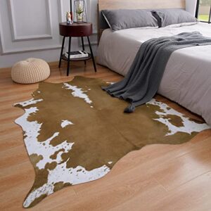 Merelax Premium Faux Cowhide Rugs for Living Room 4.6x5.2 Feet，Large Cow Print Rug for Bedroom Home Office Western Decor, Durable Cow Hide Animal Print Floor Carpet，Brown