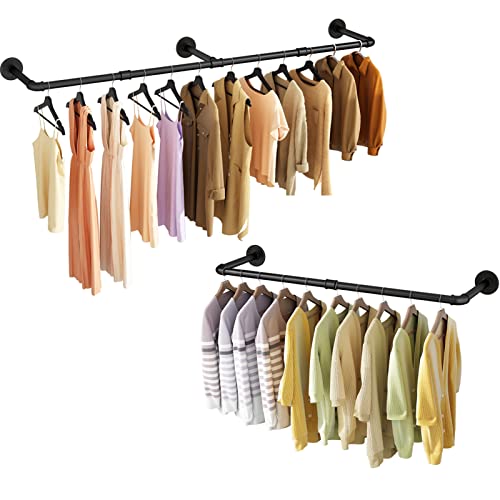 UlSpeed Industrial Pipe Wall Clothes Rack 72.4in + 38.4in Wall Mounted Clothes Rack, Space-Saving, Sturdy Wall Clothes Rack