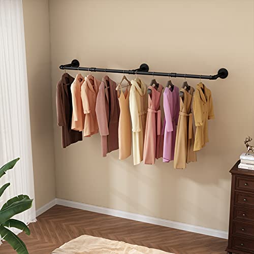 UlSpeed Industrial Pipe Wall Clothes Rack 72.4in + 38.4in Wall Mounted Clothes Rack, Space-Saving, Sturdy Wall Clothes Rack