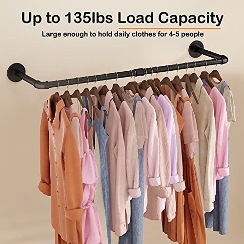 UlSpeed Industrial Pipe Wall Clothes Rack 72.4in + 38.4in Wall Mounted Clothes Rack, Space-Saving, Sturdy Wall Clothes Rack