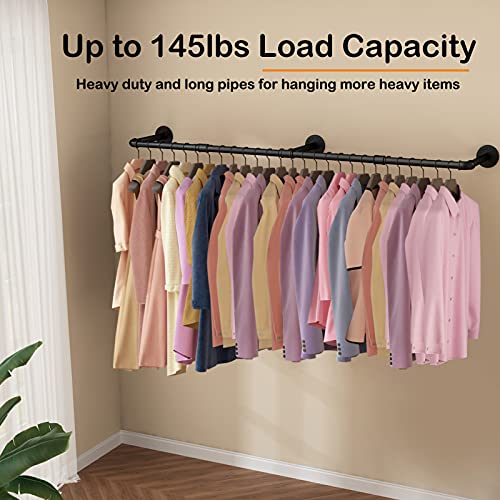 UlSpeed Industrial Pipe Wall Clothes Rack 72.4in + 38.4in Wall Mounted Clothes Rack, Space-Saving, Sturdy Wall Clothes Rack