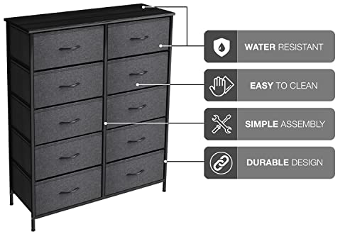 Sorbus Dresser with 10 Faux Wood Drawers - Storage Unit Organizer Chest for Clothes - Bedroom, Hallway, Living Room, Closet, & Dorm Furniture - Steel Frame, Wood Top, & Easy Pull Fabric Bins